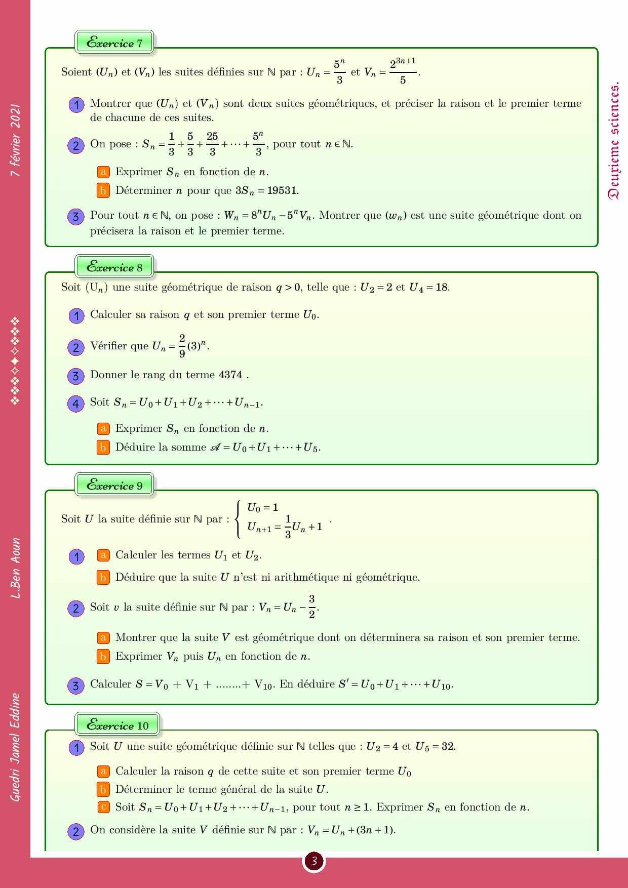 2 ème Sciences Math-SUITES GÉOMÉTRIQUES