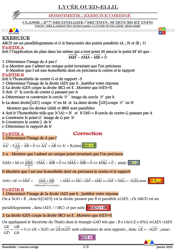 2 ème Sciences Math 2ÈME ( SC +INFO) : HOMOTHÉTIE. RÉSUMÉ + EXERCICE ...