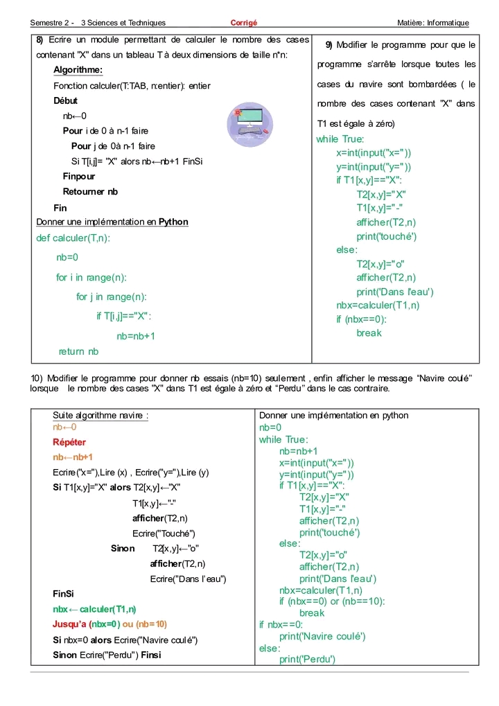 Bac Sc de l'informatique Algorithme et programmation Série d'exercices ...