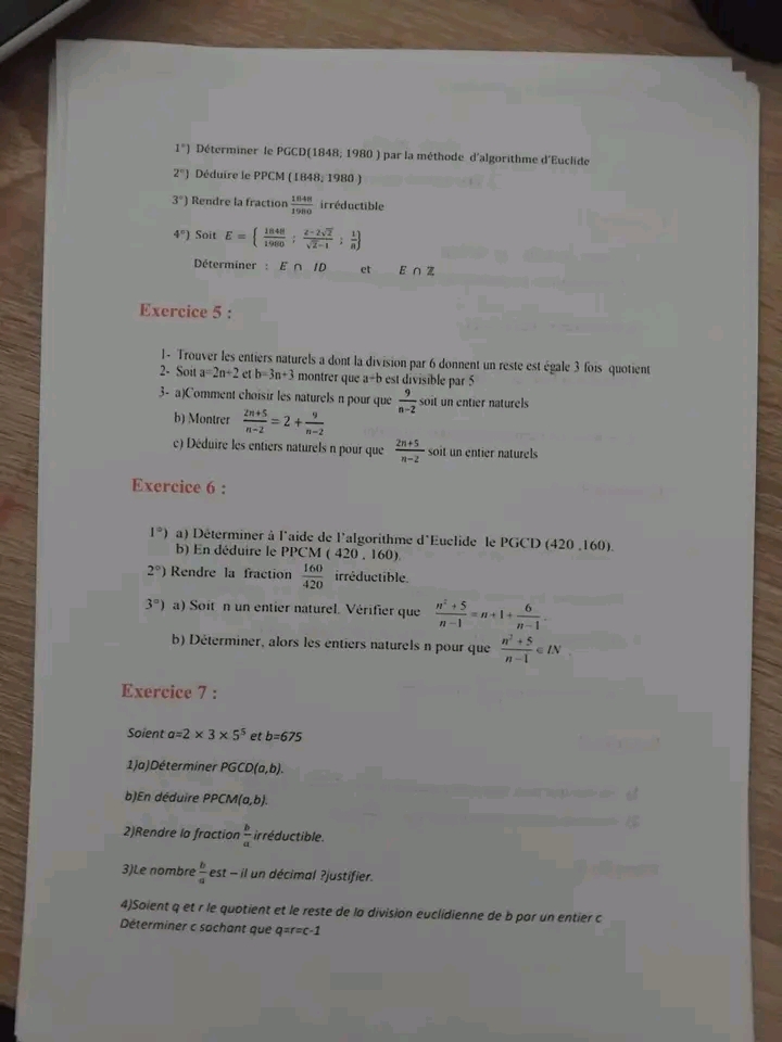 1ère année secondaire Math Série maths avec correction pour les élèves ...