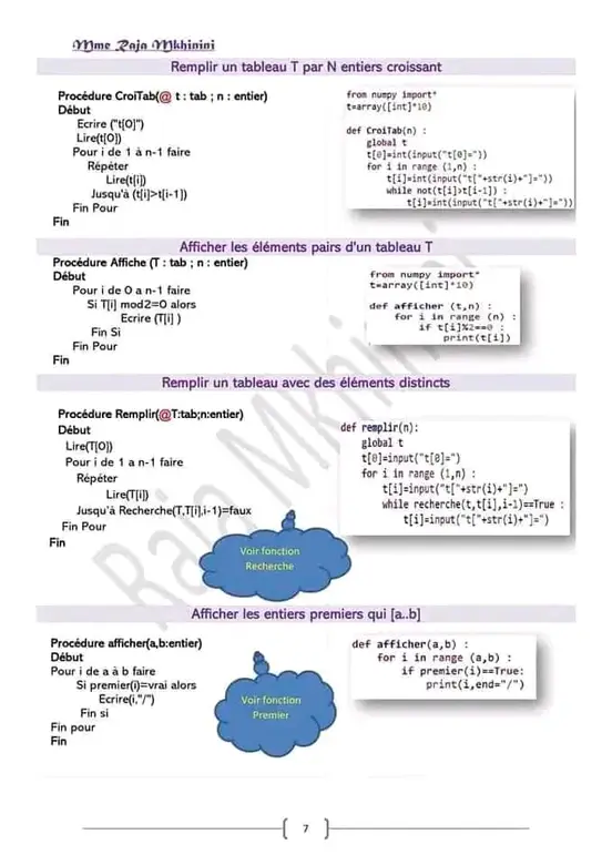 Bac Sc de l'informatique Algorithme et programmation Les sous programmes ( Algorithme et Python).