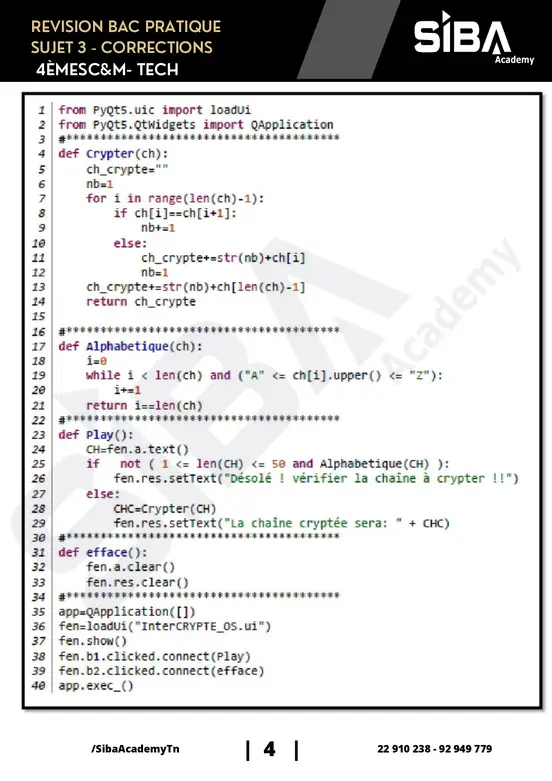 Bac math Informatique Révision BAC PRATIQUE sujet 3 avec correction.