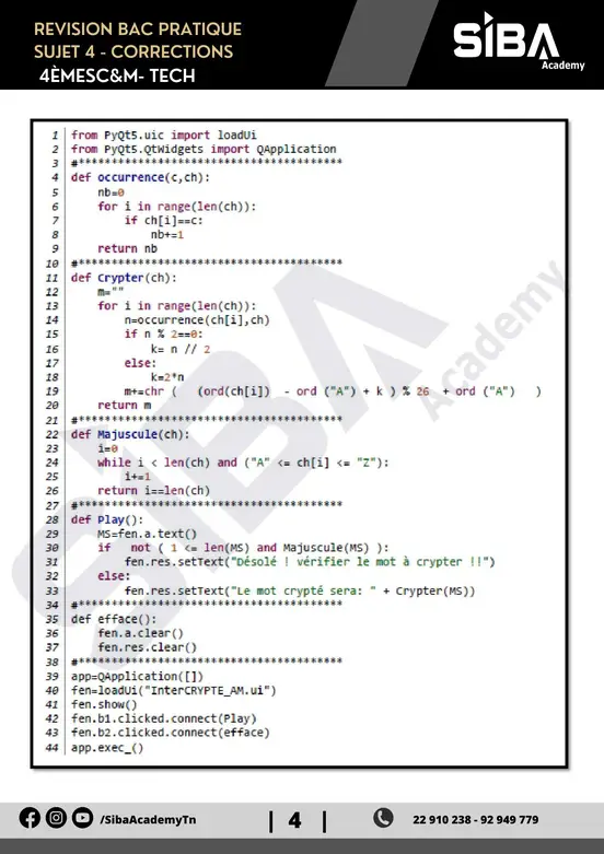 Bac Technique Informatique Révision BAC PRATIQUE sujet 4 avec correction.
