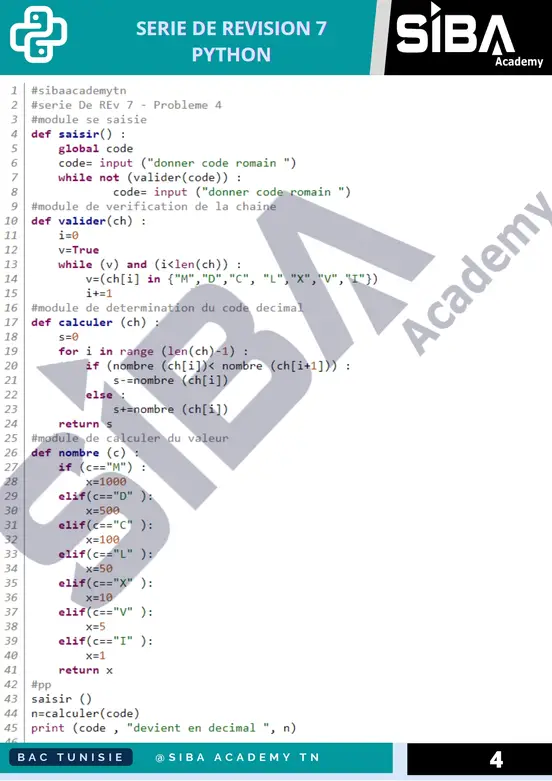Bac math Informatique Série 7 version PYTHON avec correction.