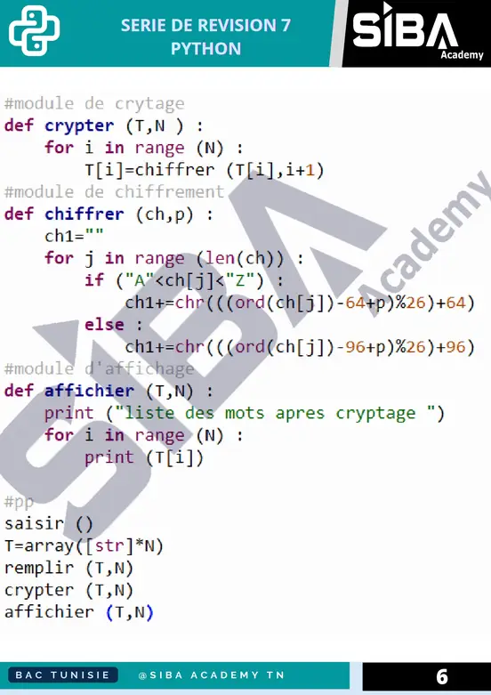 Bac math Informatique Série 7 version PYTHON avec correction.