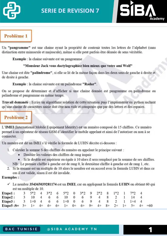 Bac Technique Informatique Série 7 version PYTHON avec correction.