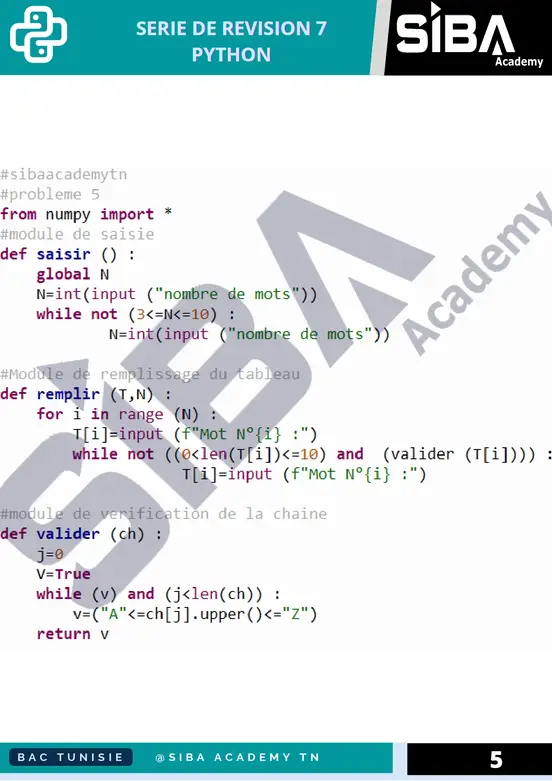 Bac Technique Informatique Série 7 version PYTHON avec correction.
