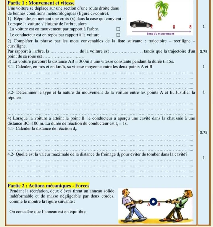 1ère année secondaire Physique-Le mouvement