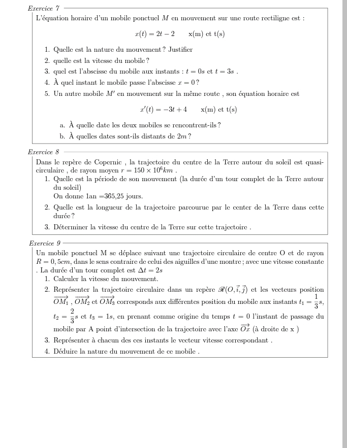 1ère année secondaire Physique-Le mouvement
