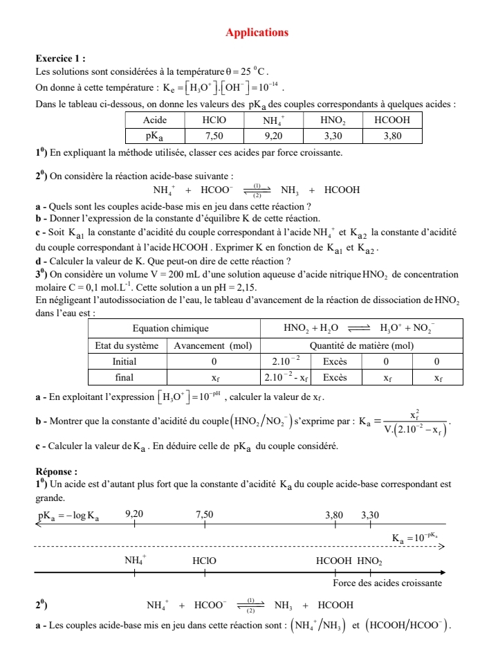 Bac math Physique Exercices corrigés - LES SOLUTIONS AQUEUSES D’ACIDES ...
