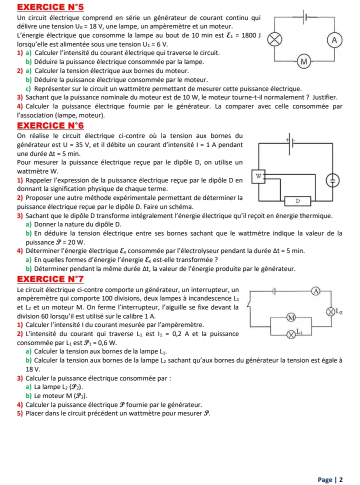 2 ème Sciences Physique-Puissance et energie electrique
