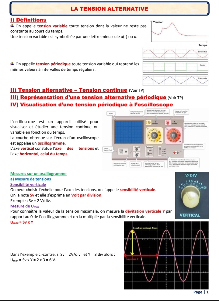2 ème Sciences Physique La Tension Alternative - 2 ème Sciences