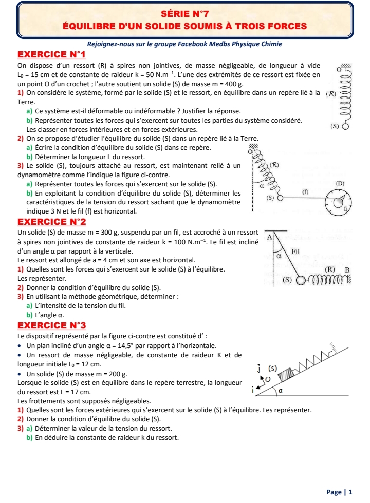 2 ème Sciences Physique Série Équilibre d'un Solide Soumis à trois ...