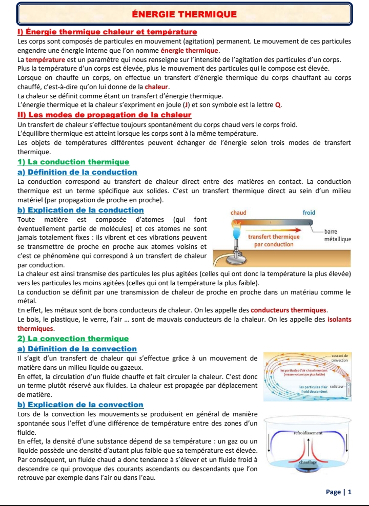 2 ème Sciences Physique Énergie thermique - 2 ème Sciences