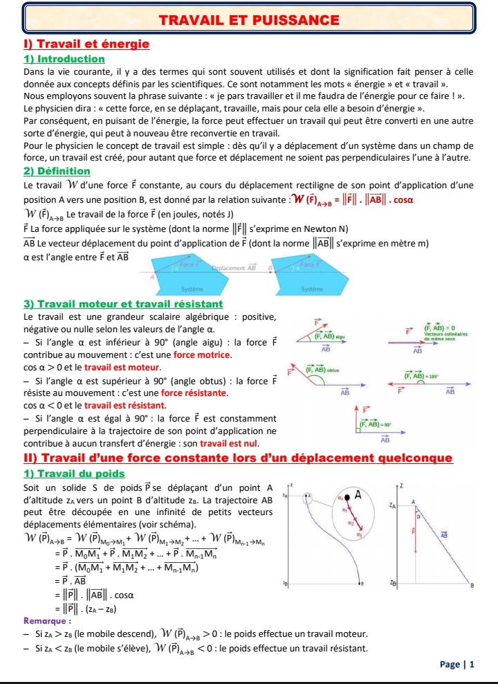 2 ème Sciences Physique-Travail et puissance