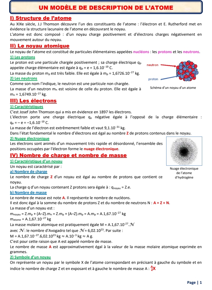 2 ème Sciences Physique Un Modèle de description de L'atome - 2 ème ...