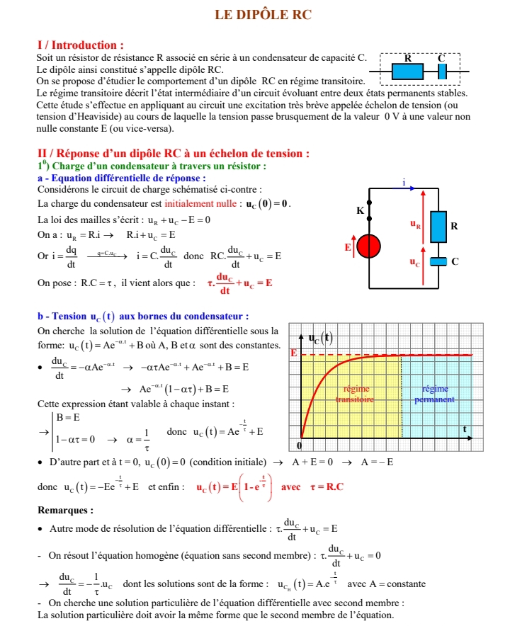 Bac math Physique Cours Dipôle RC