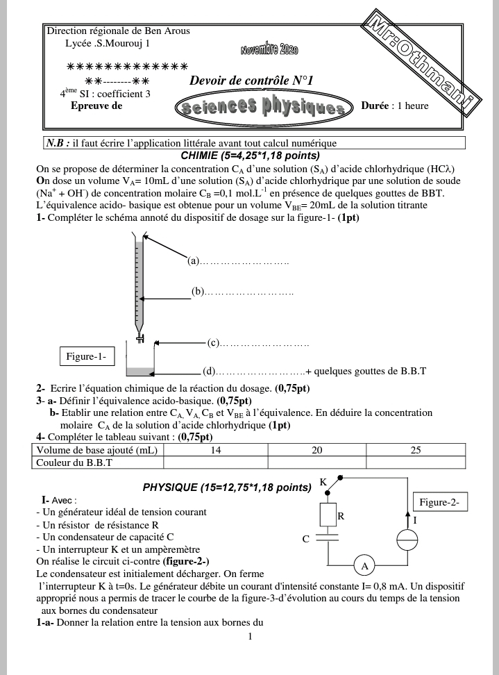 Bac Sc de l'informatique Physique Devoir contrôle 1 corrigé - Bac Sc ...