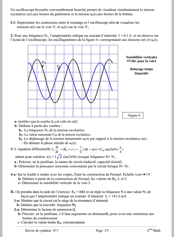 Bac math Physique Devoir de Synthèse 1 avec correction - Bac Math