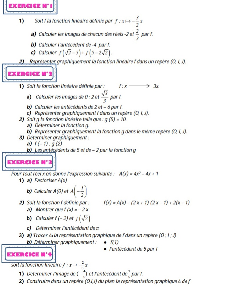1ère année secondaire Math-Fonctions linéaires