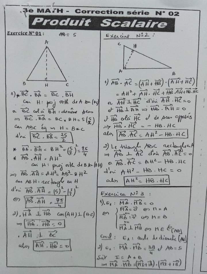 3 ème Mathématiques Math-PRODUIT SCALAIRE DANS LE PLAN