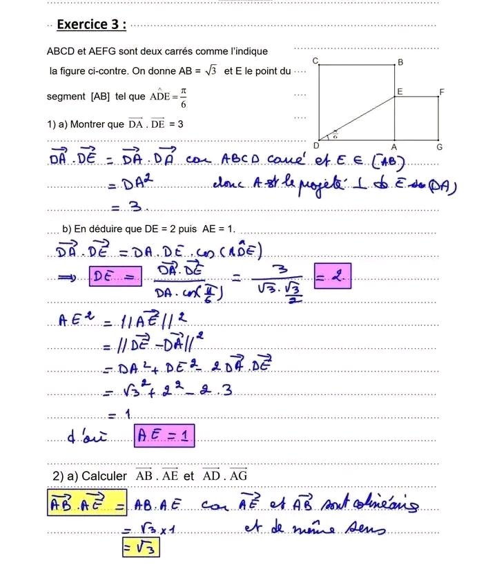 3 ème Mathématiques Math-PRODUIT SCALAIRE DANS LE PLAN