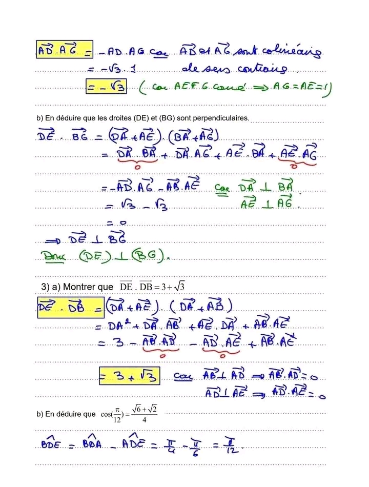 3 ème Mathématiques Math-PRODUIT SCALAIRE DANS LE PLAN