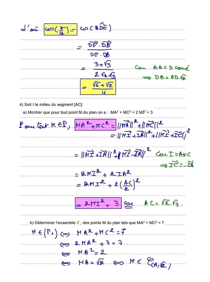 3 ème Mathématiques Math-PRODUIT SCALAIRE DANS LE PLAN