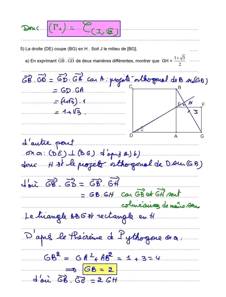 3 ème Mathématiques Math Exercice corrigé produit scalaire pour 3 ème année