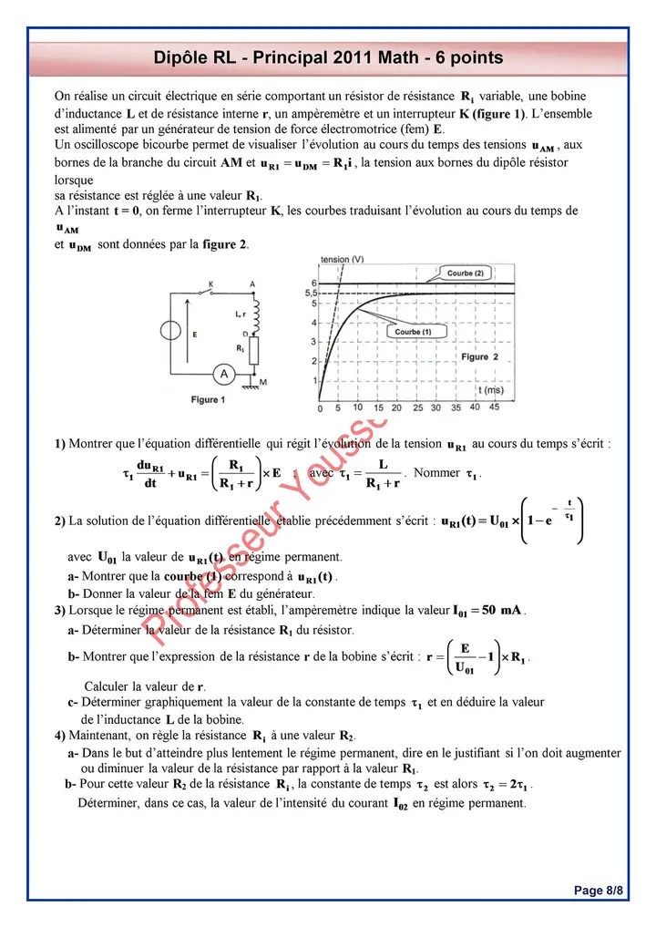 Bac math Physique Bobine et dipôle RL