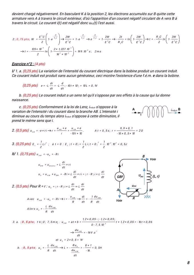 Bac Sc expérimentales Physique Correction devoir de contrôle n°1 physique Merci à Mr Mohamed Dhaoui