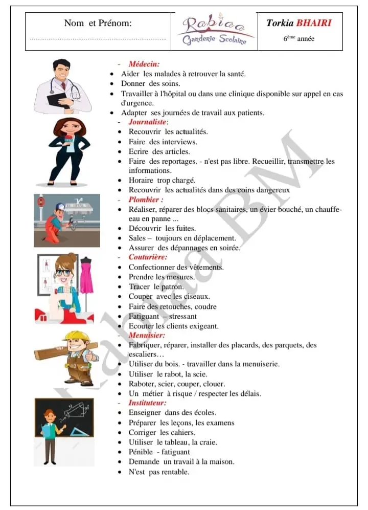 السنة السادسة ابتدائي Français Module:1_6ème Travailler pour s'épanouir ...