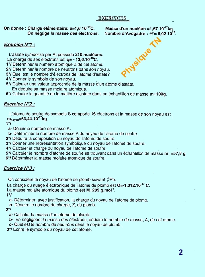 2 ème Sciences Physique-Exercices Physique