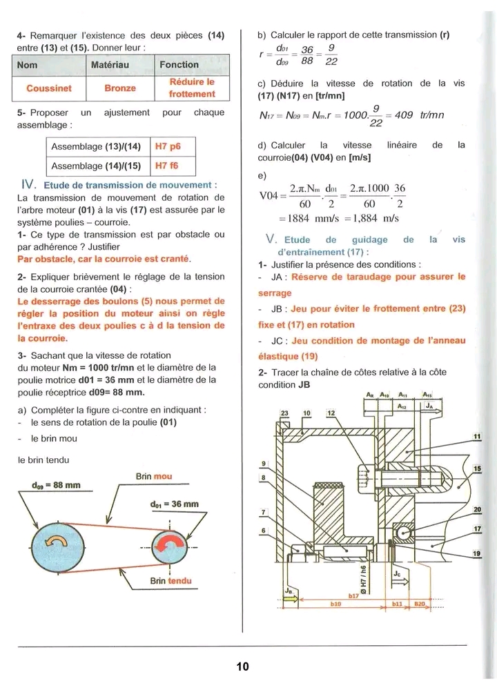 3 ème Sc Techniques Technologie Devoir de synthèse n°1 mécanique