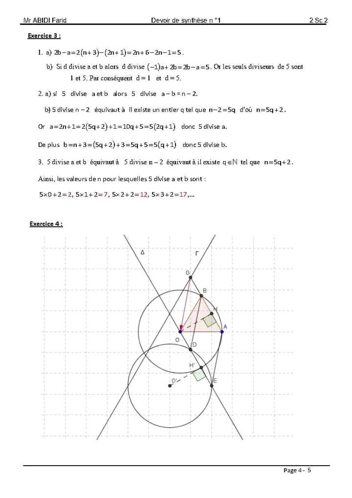 2 ème Sciences Math 2eme DS1 Math Corrigé