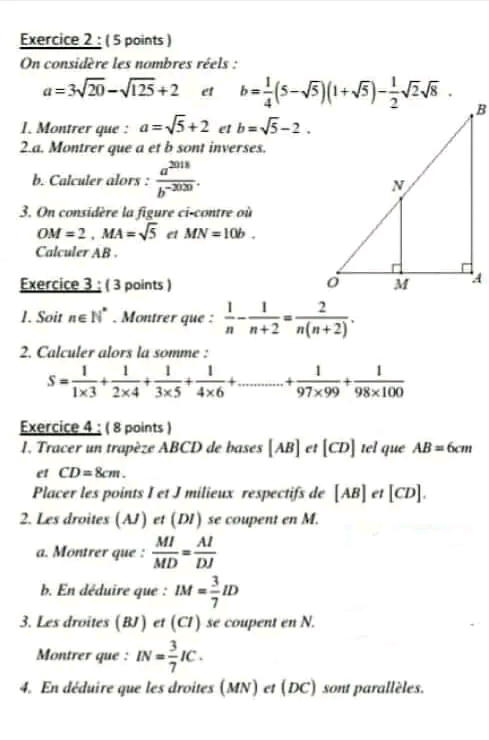 1ère année secondaire Math-Devoirs de contrôle Math trimestre 1