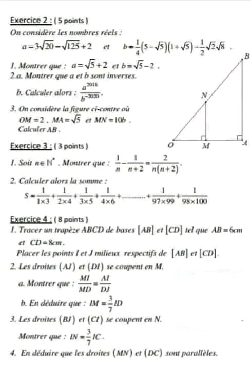1ère année secondaire Math Devoir controle N2 Math corrigé Pilote 1ère ...