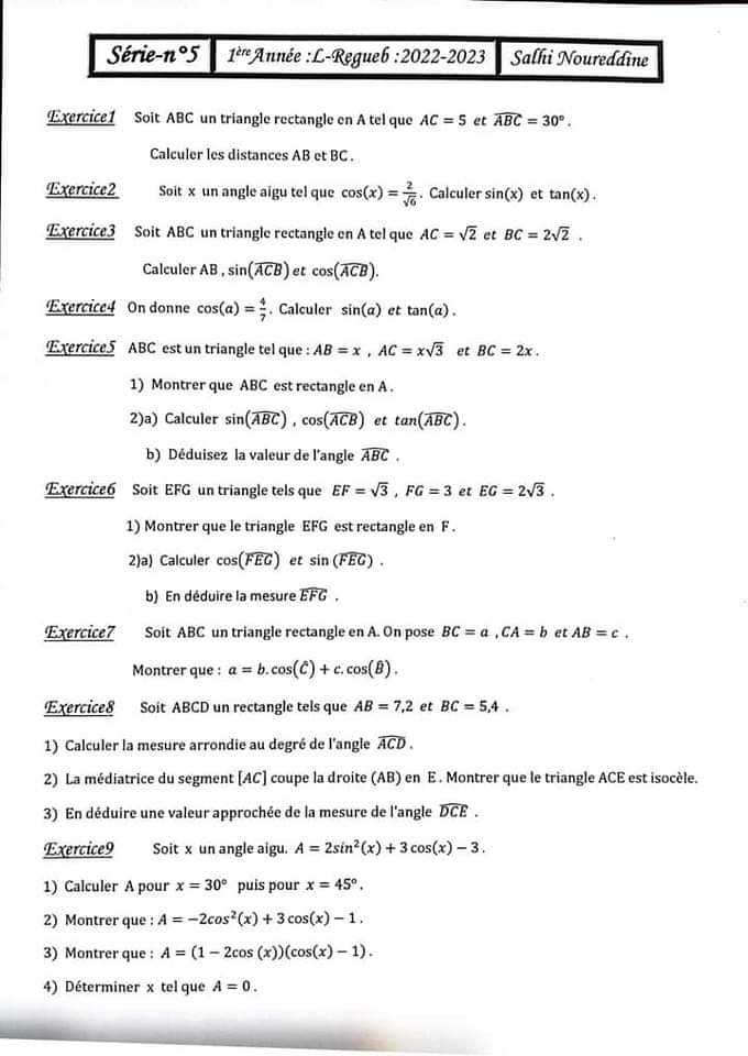 1ère année secondaire Math 1 ère année secondaire Trigonométrie, les ...