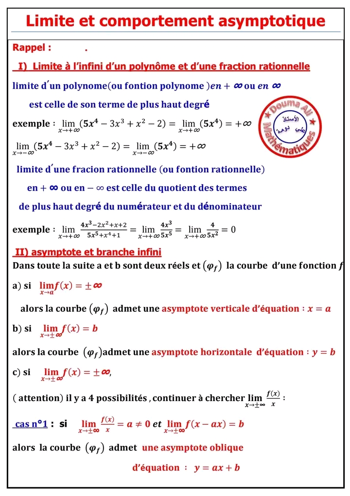 3 ème Sc expérimentales Math-Limites et comportements asymptotiques