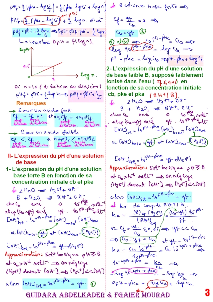 Bac Sc expérimentales Physique 📄 Cours Chimie "Le ph d'une solution ...