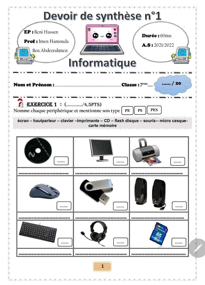 7ème-السابعة أساسي Informatique devoir de synthse n1 informatique merci ...