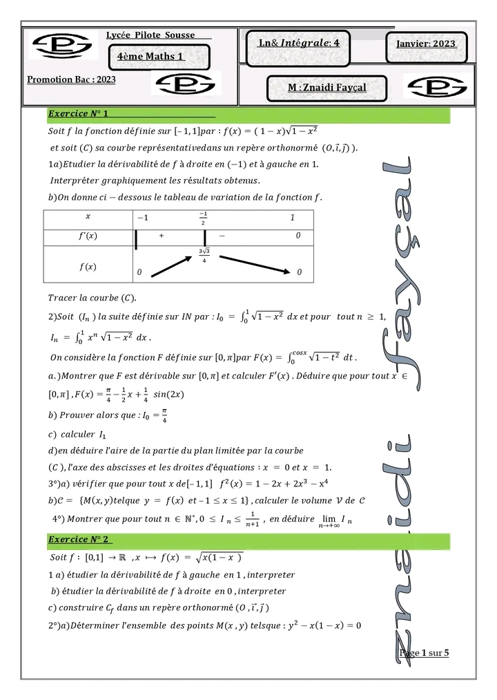 Bac math Math TOP TOP Pour Bac Maths : Intégrale & Logarithme