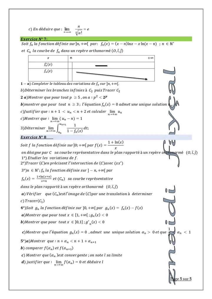 Bac math Math TOP TOP Pour Bac Maths : Intégrale & Logarithme