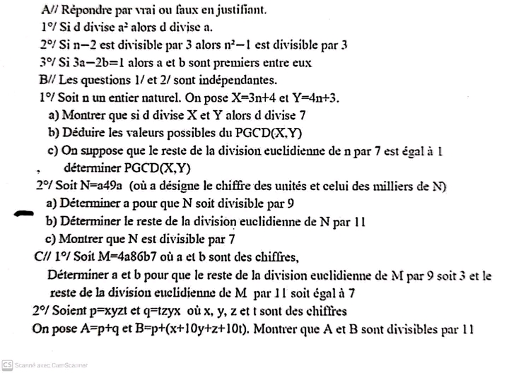 2 ème Sciences Math 2 ème année informatique Arithemtique