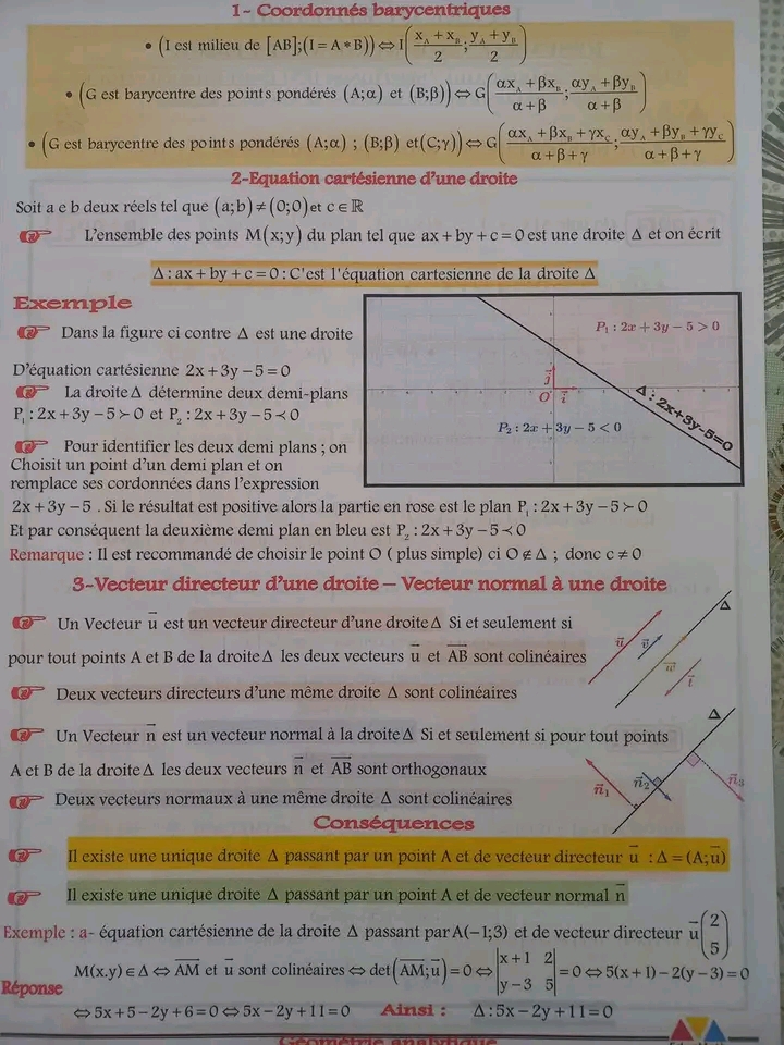 2 ème Sciences Math-GÉOMÉTRIE ANALYTIQUE