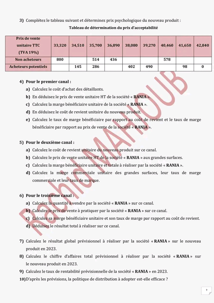 Bac Econmie et Gestion Gestion Exercice Gestion commerciale avec corrigé...