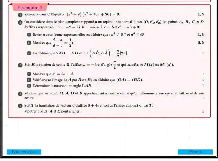 Bac math Math Nombres complexes exercices corrigés