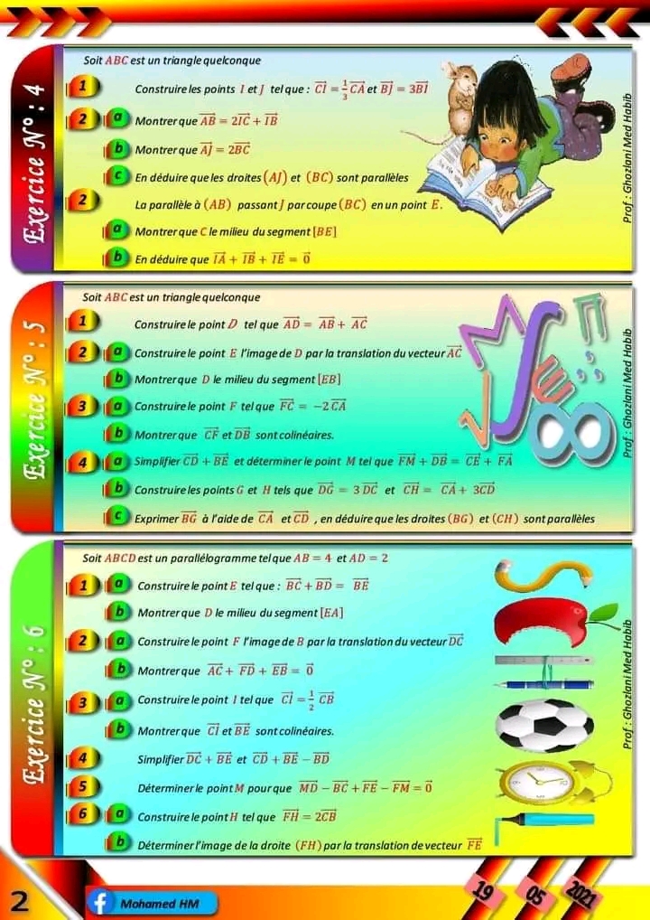 1ère année secondaire Math-Somme de deux vecteurs -vecteurs colinéaires