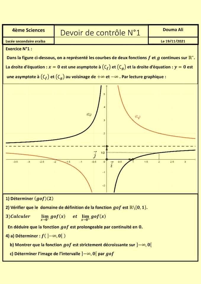 Bac math Correction devoir de controle n1
