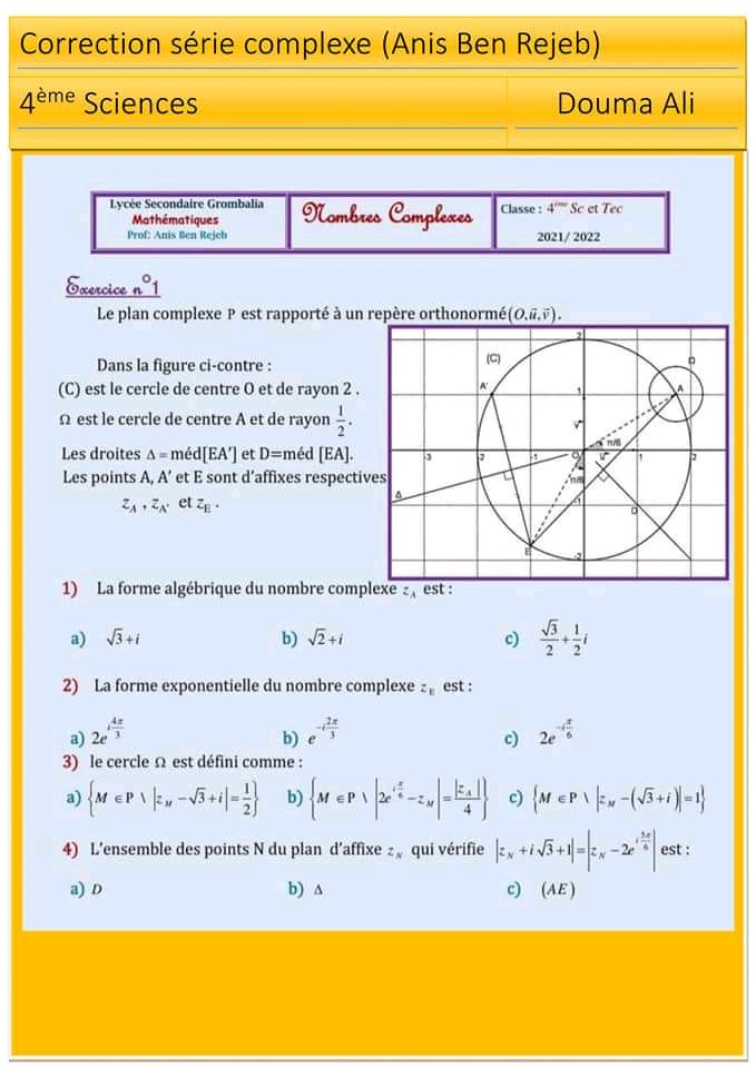 Bac Sc expérimentales Corrige complexe